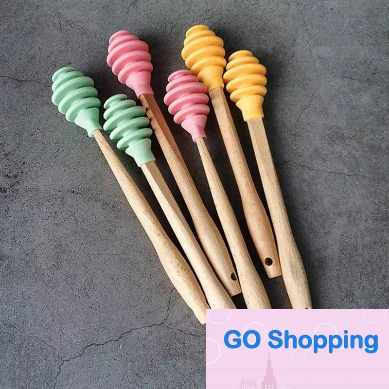 Silicone Honey Dipper with Wooden Handle - Perfect for Honey, Syrup ...