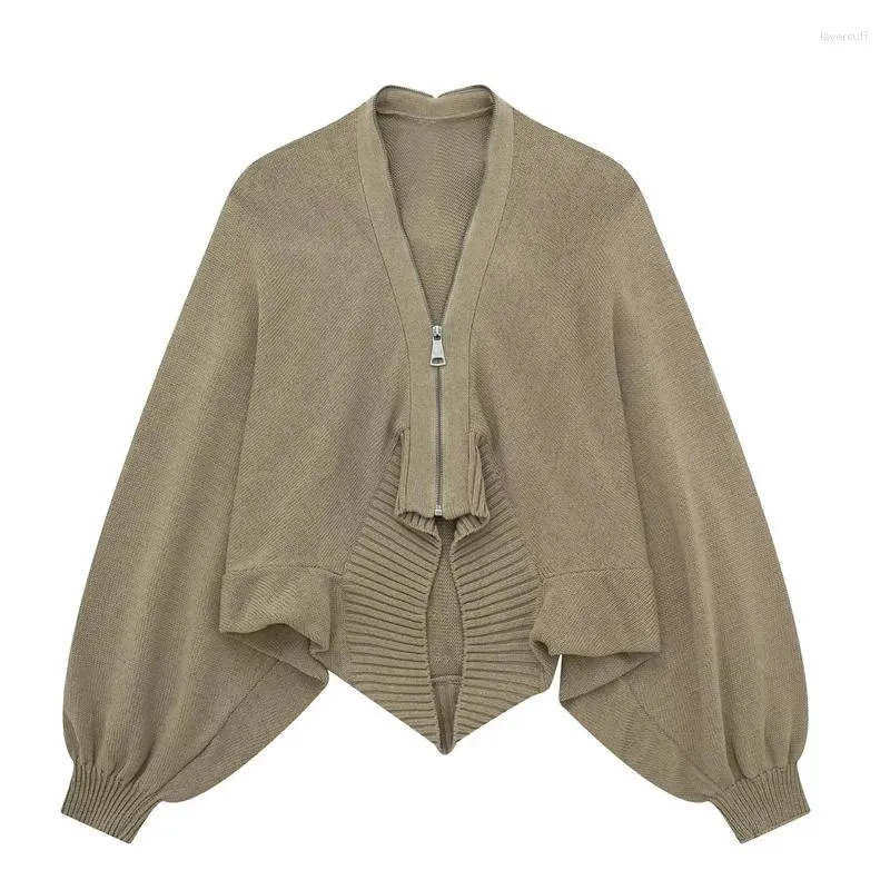 Women's Autumn Bomber Jacket: Ribbed Knit Zip-Up, Long Sleeve, Casual ...