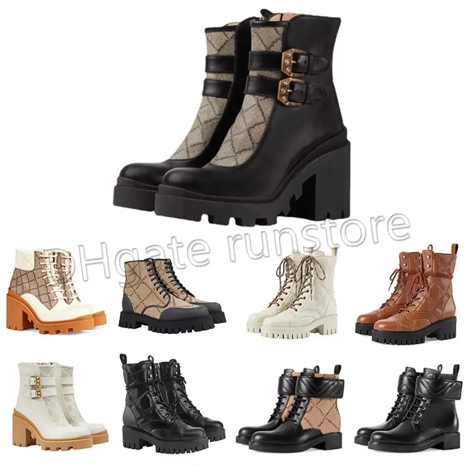 Vintage Jacquard High Heel Designer Martin Boots For Women Classic Flat ...
