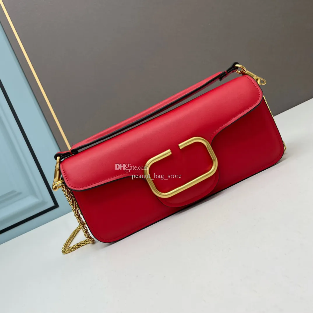 Designer Cowhide Red Handbag With Rivets And Box 7A Underarm Baguette ...
