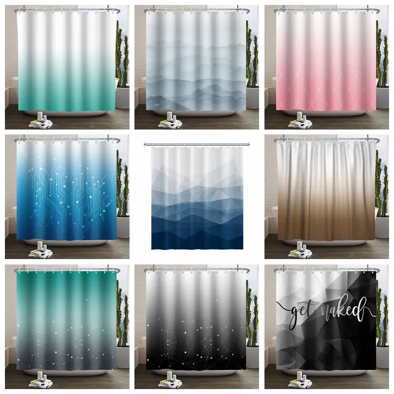 Gradient Shower Curtain - Modern Waterproof Geometric Bath Curtain with ...