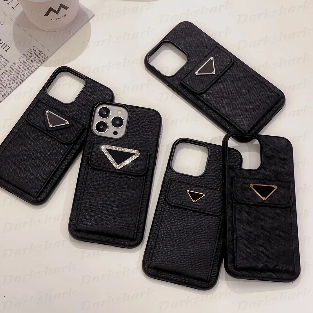 Luxury Triangle Leather Phone Case With Card Pocket For IPhone 14 13 12 ...