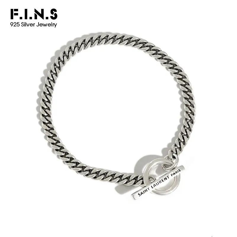 Chain Fins Korean S925 Sterling Silver Bracelet Retro Geometric Circle ...
