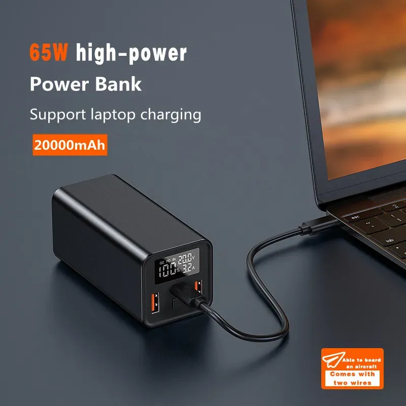 65W Super Fast Charging Laptop Power Bank - 20000mAh Portable Charger ...