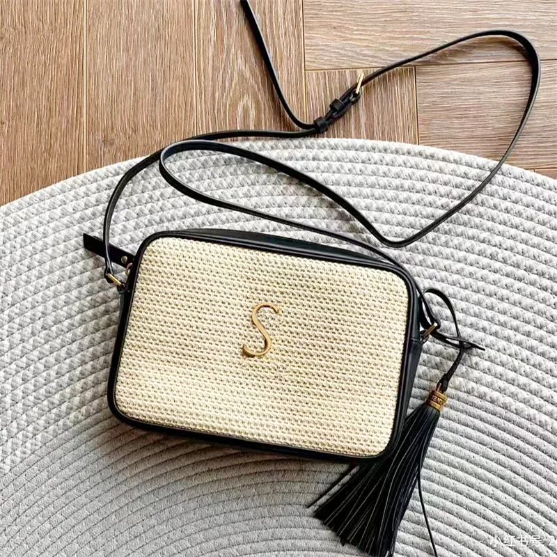 Luxury Designer Straw Weave Raffia LOU Camera Bag With Shoulder Straps ...