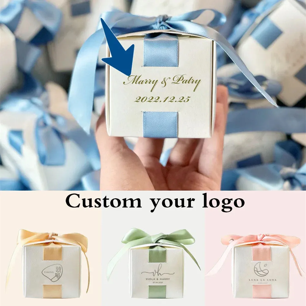 White Paperboard Gift Boxes With Ribbon, Wedding Favor Decoration ...
