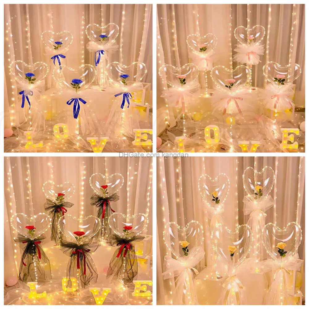 LED Balloons With Lights: Heart Shaped Transparent Rose Flower Ball ...