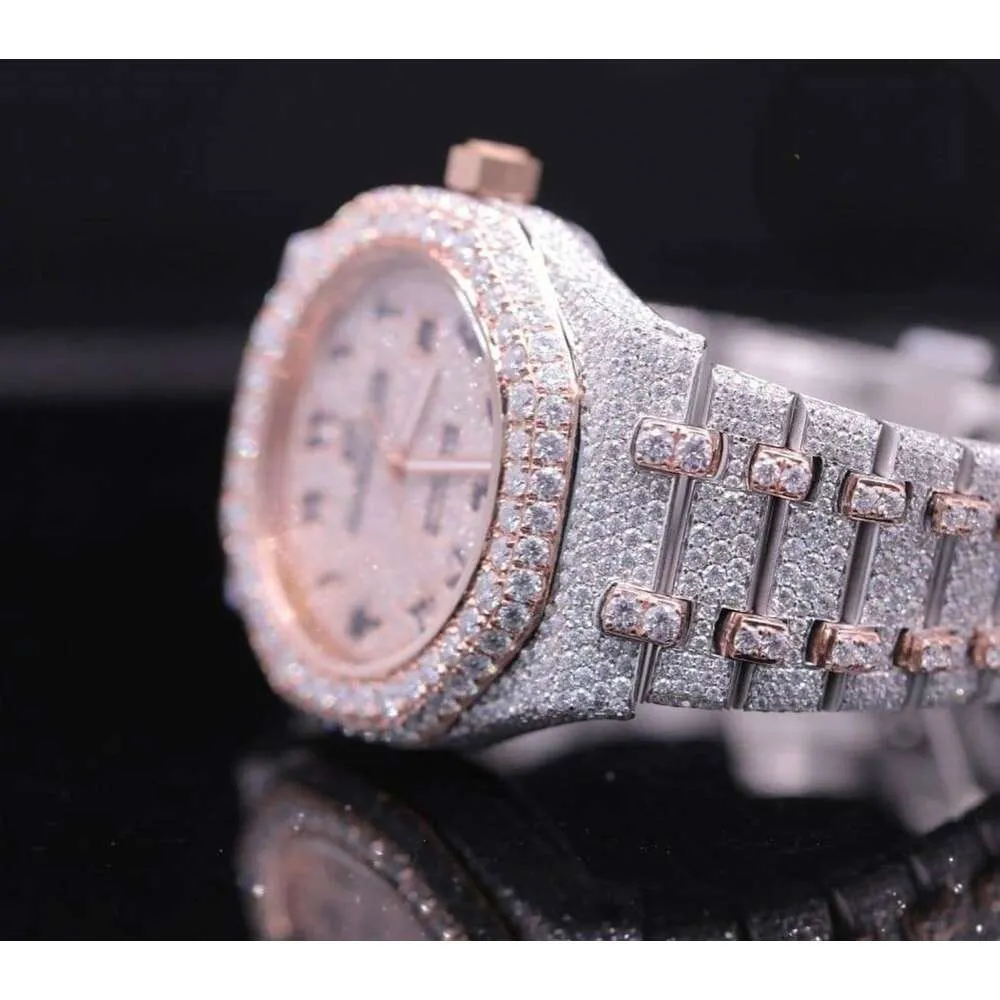 Iced Out Moissanite Watch Rose Gold Cuban Link Custom Watch For Apple ...