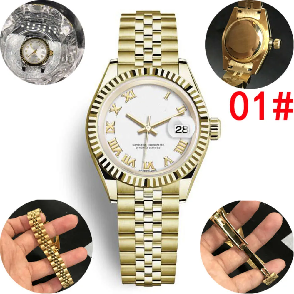 Waterproof Automatic Roman Watch 28mm Gold Steel Luxury Tear Edged ...