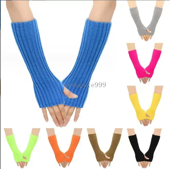 Winter knit fingerless mittens for women long arm warmers gauntlet ...