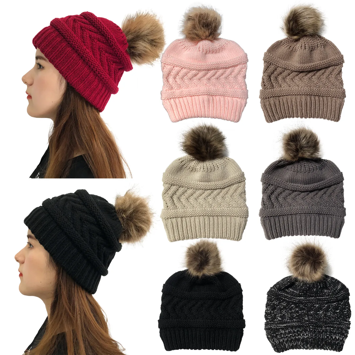 DHgate.com:Winter Ponytail Beanies: Warm Knitted Wool Hats for Women ...