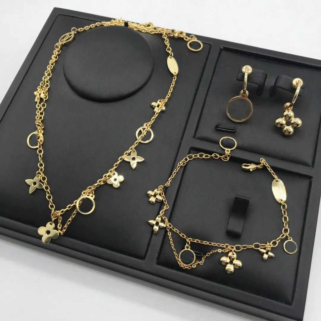 Gold Flower Diamond Chain Bracelet And Necklace Set With Gift Box ...