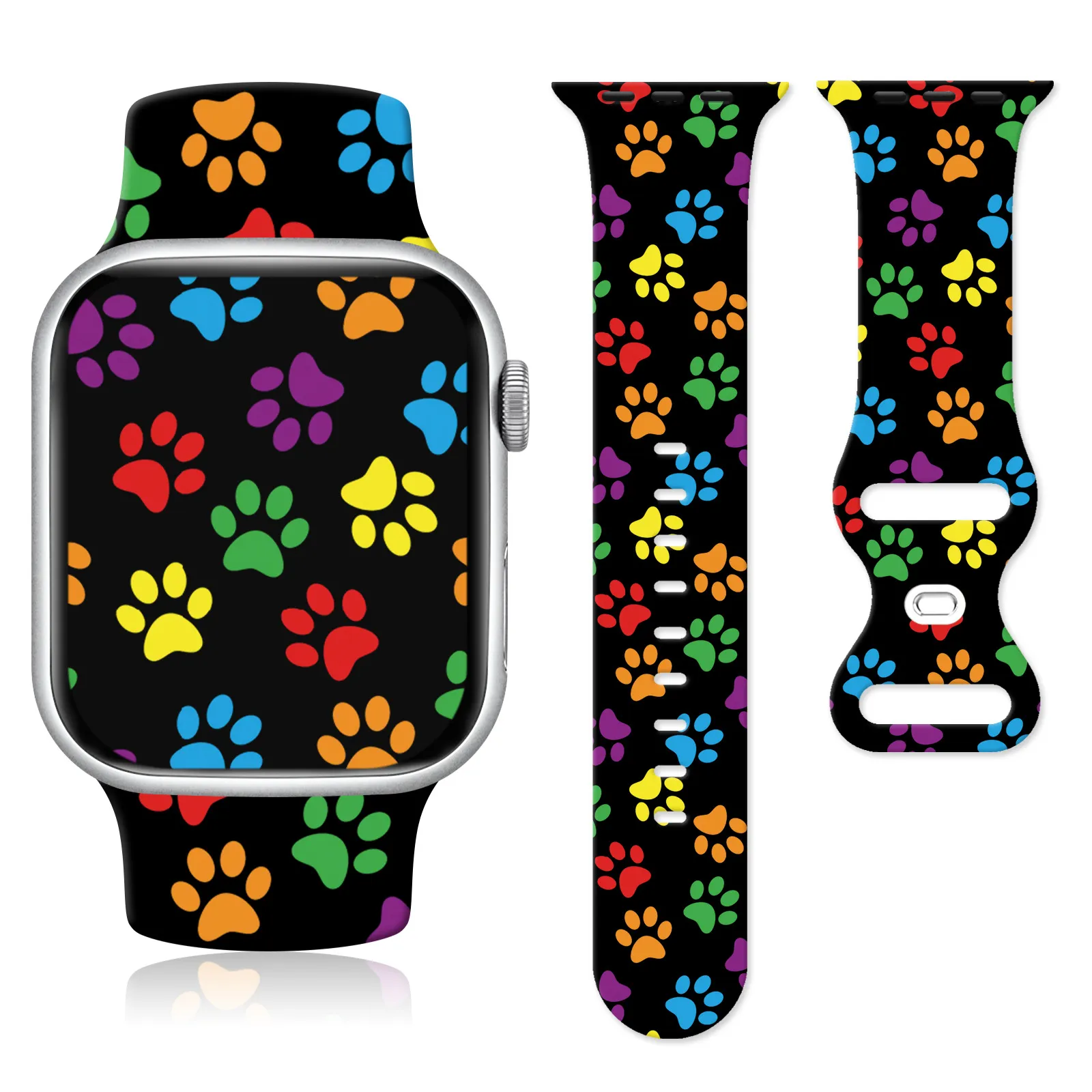 For Apple Watch Silicone Printed Band 38 40 41 42 44 45 49mm Paw ...