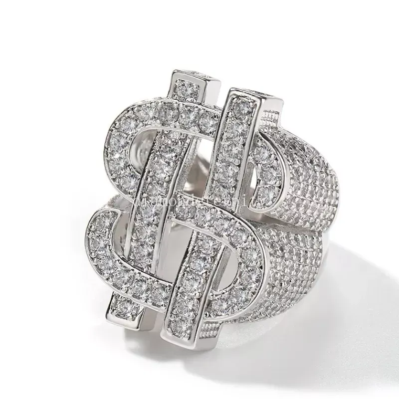 Men's Hip Hop Ring 3 With Full Bling CZ Iced Out Dollar And Ice Out ...