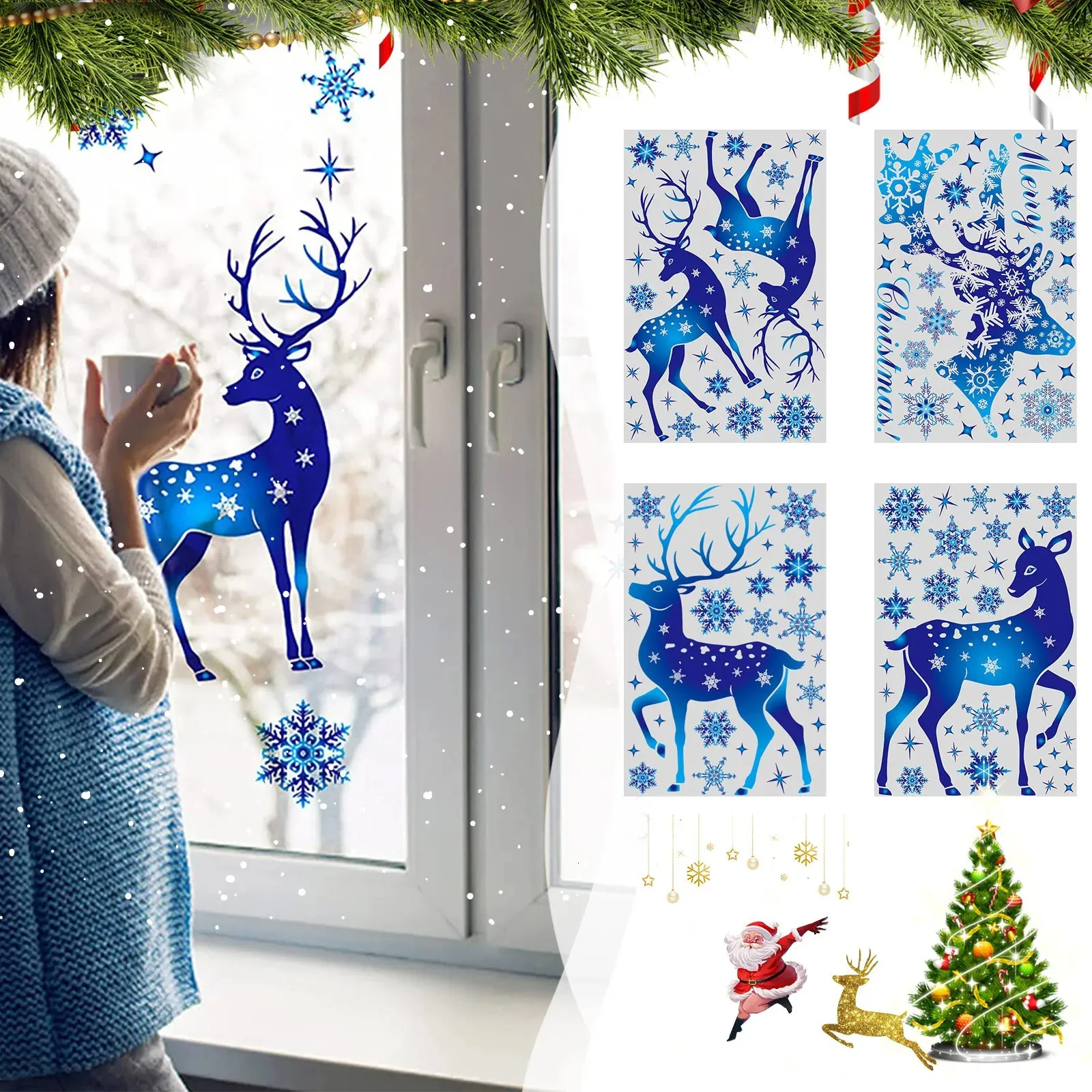 DIY Christmas Wall Window Sticker Set Out Snowflake And Elk Clings ...