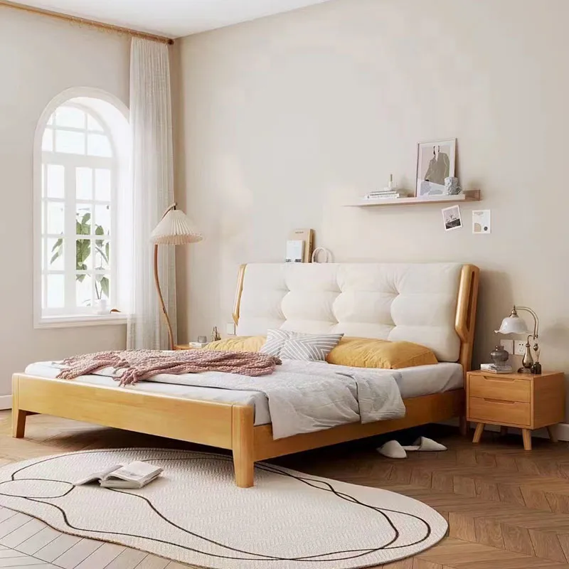 Solid Wood King Bed Frame Modern Bedroom Furniture Luxury Bedding Set Customizable Size No Assembly Required