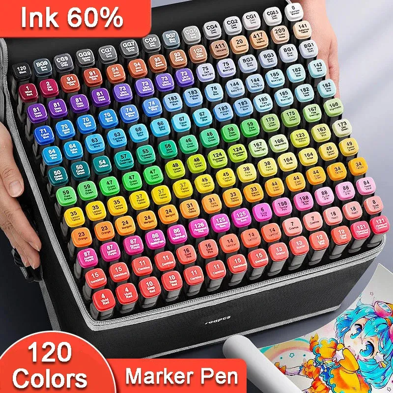 Touchfive Dual Head Alcohol Based Marker Pens 24 Vibrant Colors Brush ...
