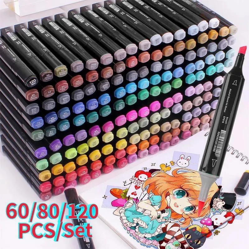 Art Markers Set: 18-Dual Tip Alcohol Markers, Brush & Chisel, Perfect ...