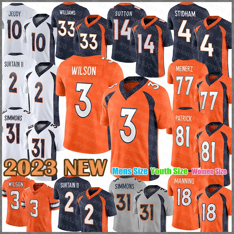 3 Camisetas De Fútbol: Wilson, Jeudy, Manning, Surtain, Simmons ...