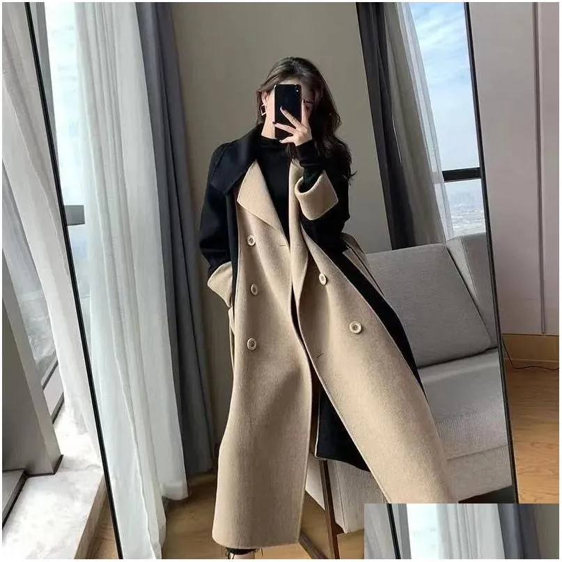 DHgate.com:Women'S Wool Blends Womens Long Woolen Jacket Winter Temperament Contrast Hepburn ...