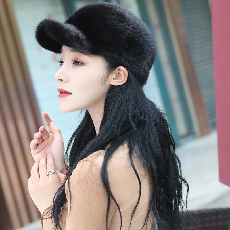 Women's Real Mink Fur Hat Whole Pelt Mink Fur Hat Headgear Peaked Cap ...