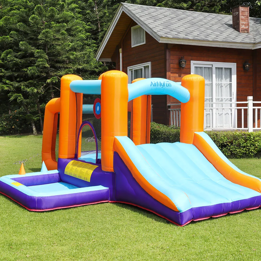 Indoor/Outdoor Inflatable Football Jumping Castle With Slide, Sun Joe ...