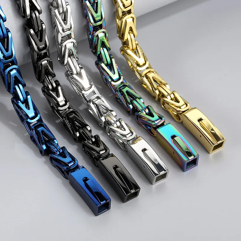 Mens 24k Gold Chains Byzantine King Chain Necklace Stainless Steel, 8mm ...