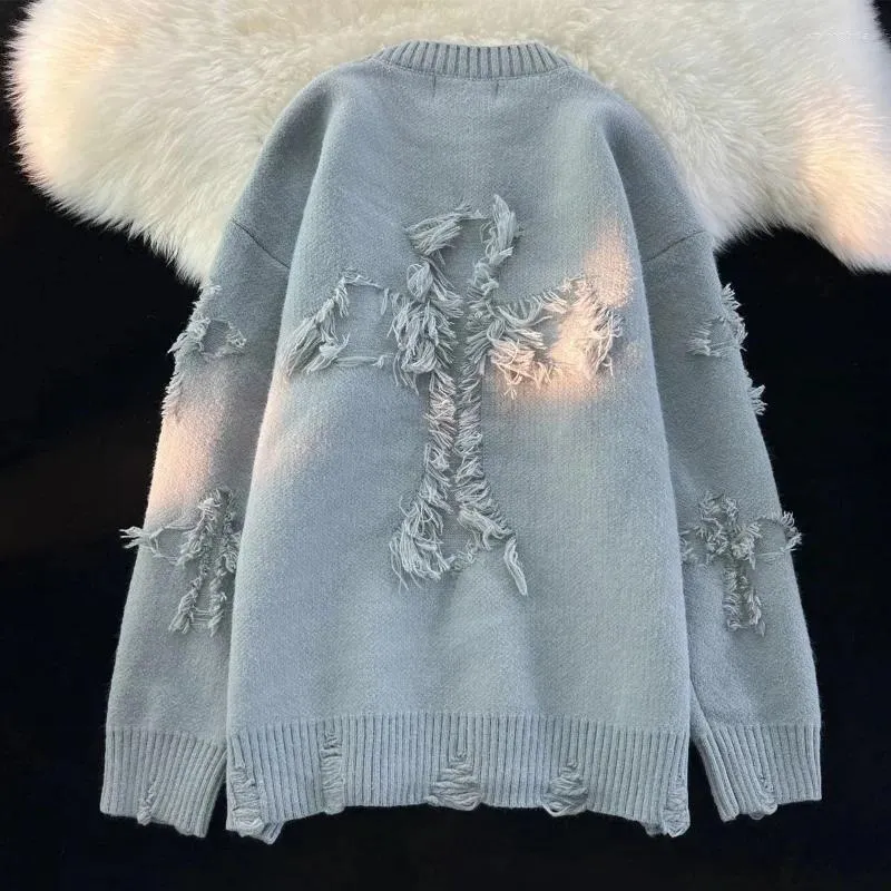 Retro Menswear Sweaters: Autumn Y2K Loose Knit Sweater with Fringed ...