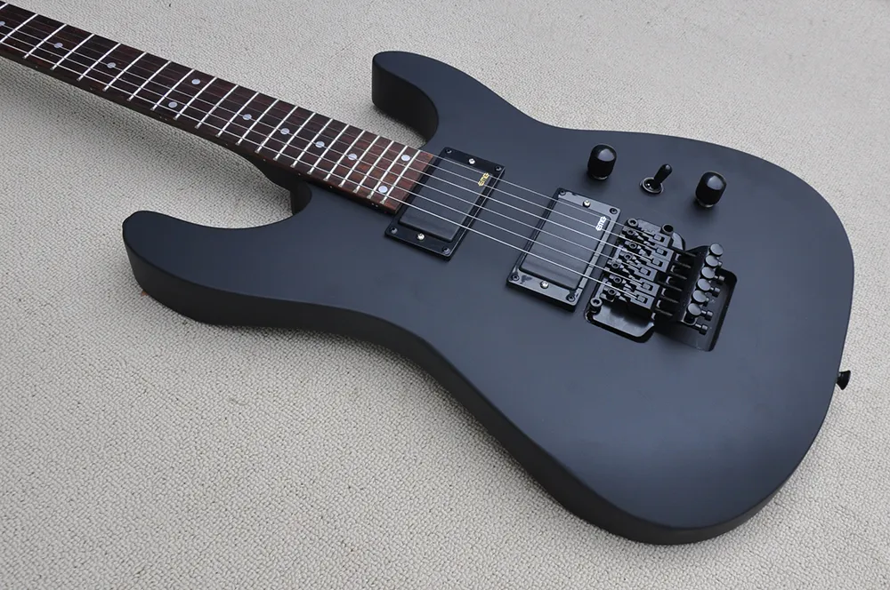 Matte Black Black Electric Guitar With Rosewood Fretboard And Floyd ...