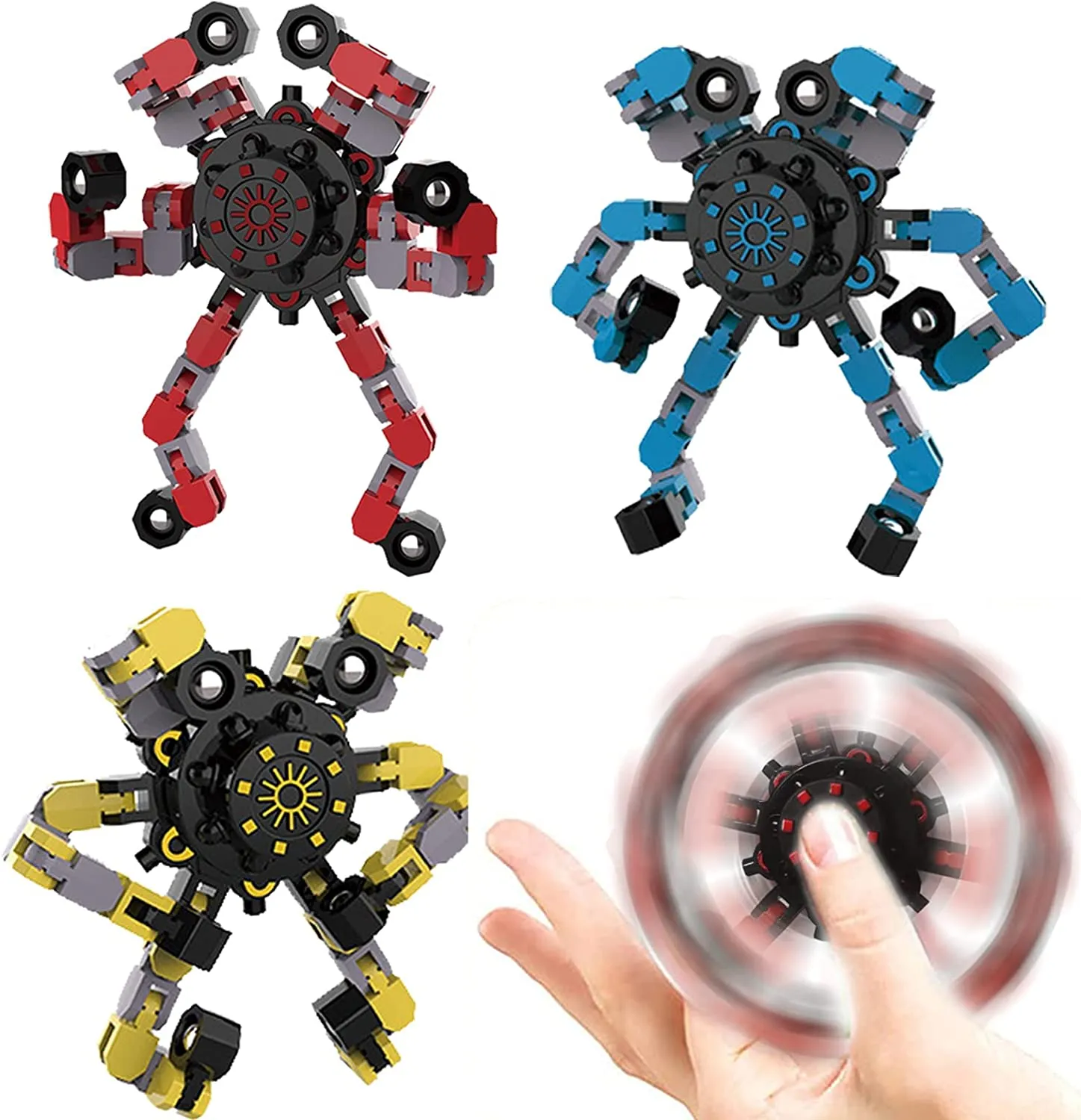 3-Pack Deformable Fidget Spinners - DIY Robot Gyro Toy, Stress Relief ...