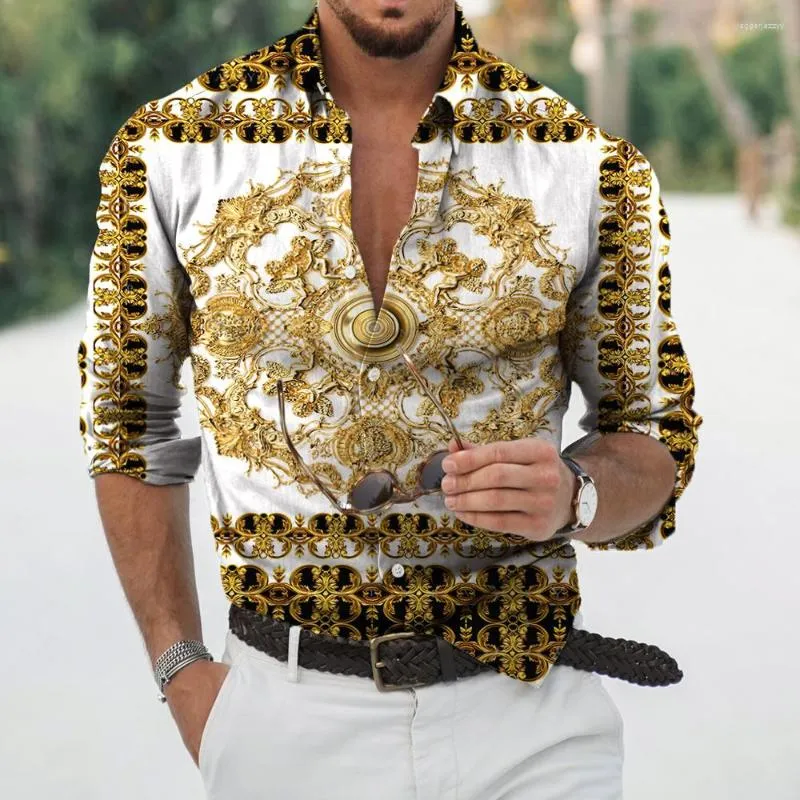 Autumn Baroque 3D Long Sleeve Gold Casual Shirt Luxury V Autumn Baroque 3D Long Sleeve Gold Casual Shirt Luxury V