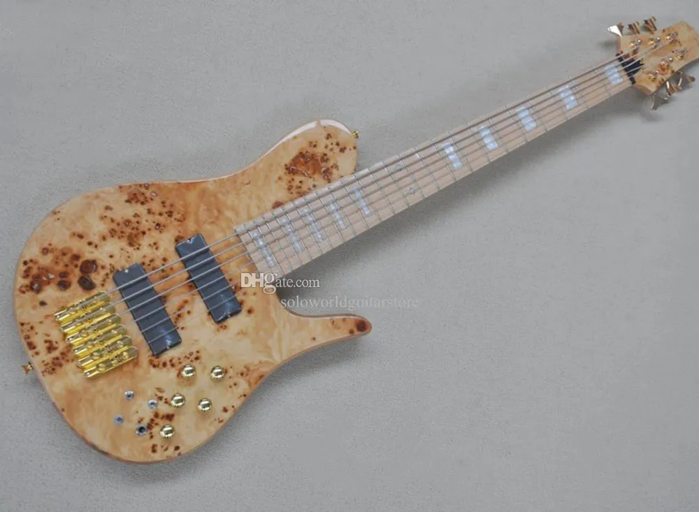 6 Strings Neck Thru Body Electric Bass Guitar With Gold Hardware White ...
