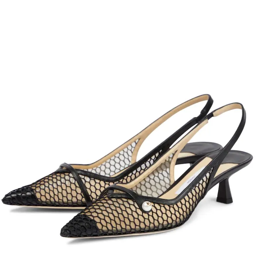 Amita 45mm London Mesh Slingback Nude Kitten Heel Sandals Luxury Brand ...
