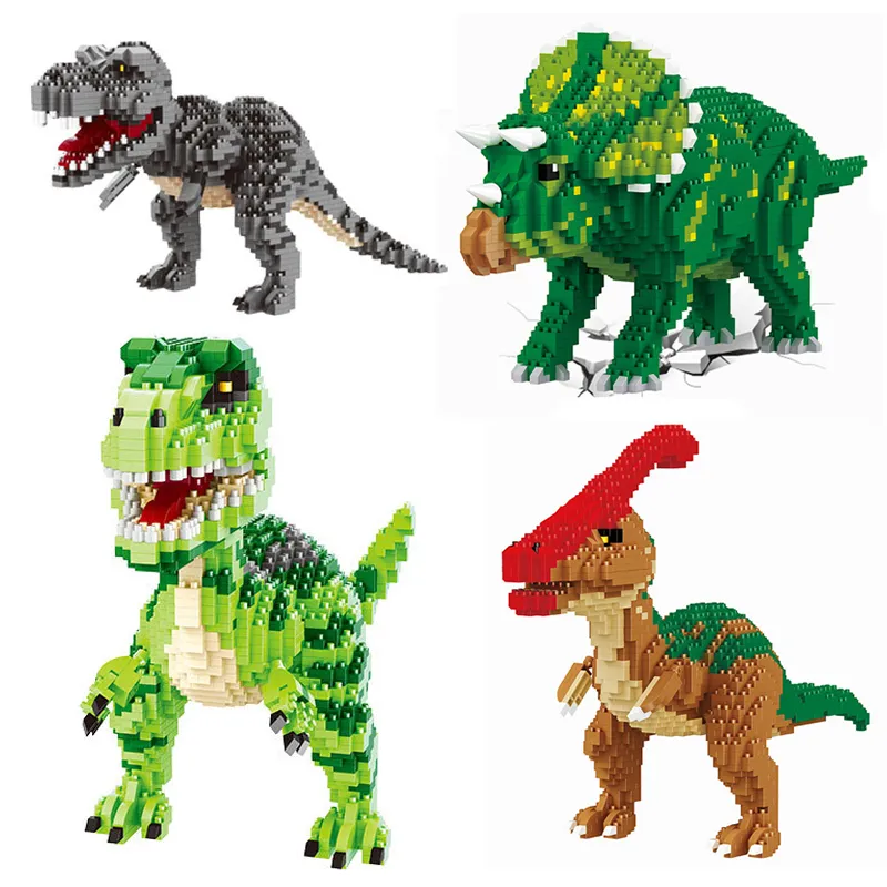 Dinosaur Building Blocks Set Jurassic Tyrannosaurus & Triceratops 3D ...