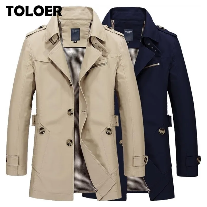 Men's Long Cotton Windbreaker Jacket Business Casual Trench Coat for ...