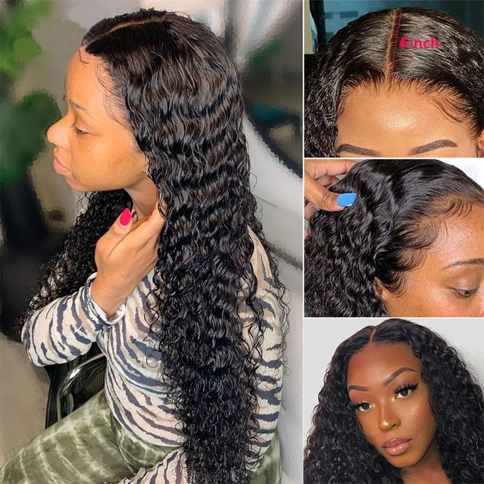Perruque Frontale À Onde Profonde 30 32 Pouces Curly Human Hair Wigs ...