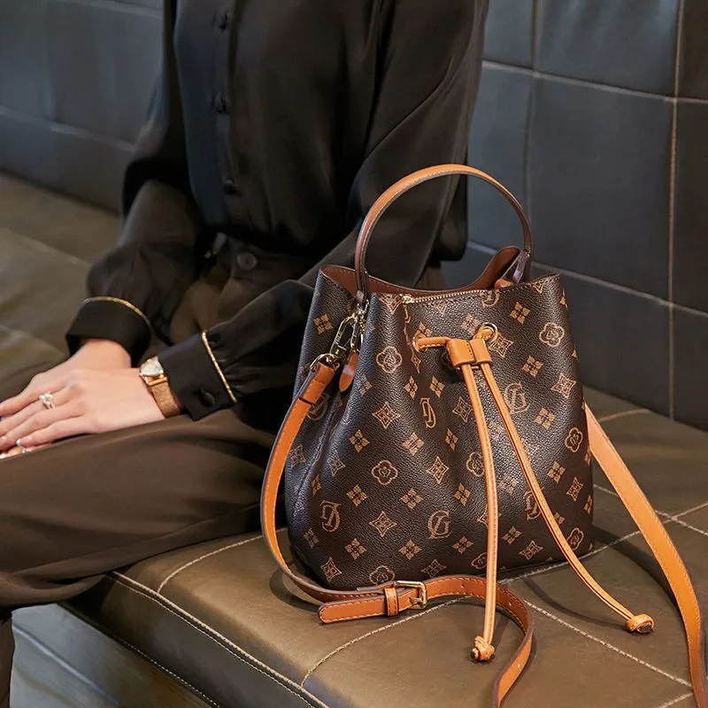 Leather Bucket Bag For Women, Fashionable Drawstring Crossbody Purse ...