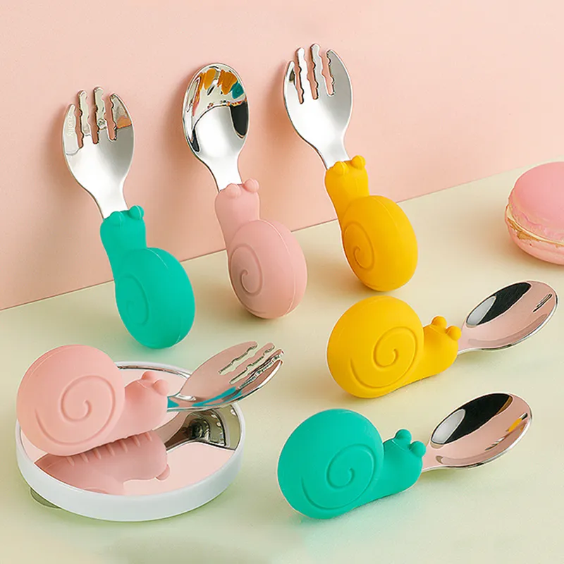 Silicone Baby Spoon and Fork Feeding Set with 316 Stainless Steel ...