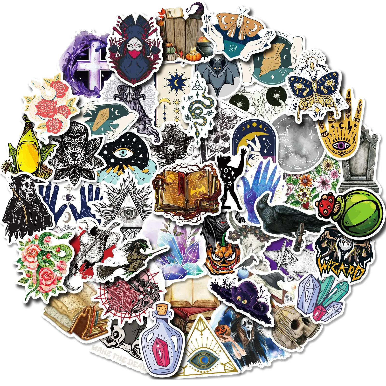 50 Waterproof Witch Magic Graffiti Stickers No Duplicates, Ideal For ...