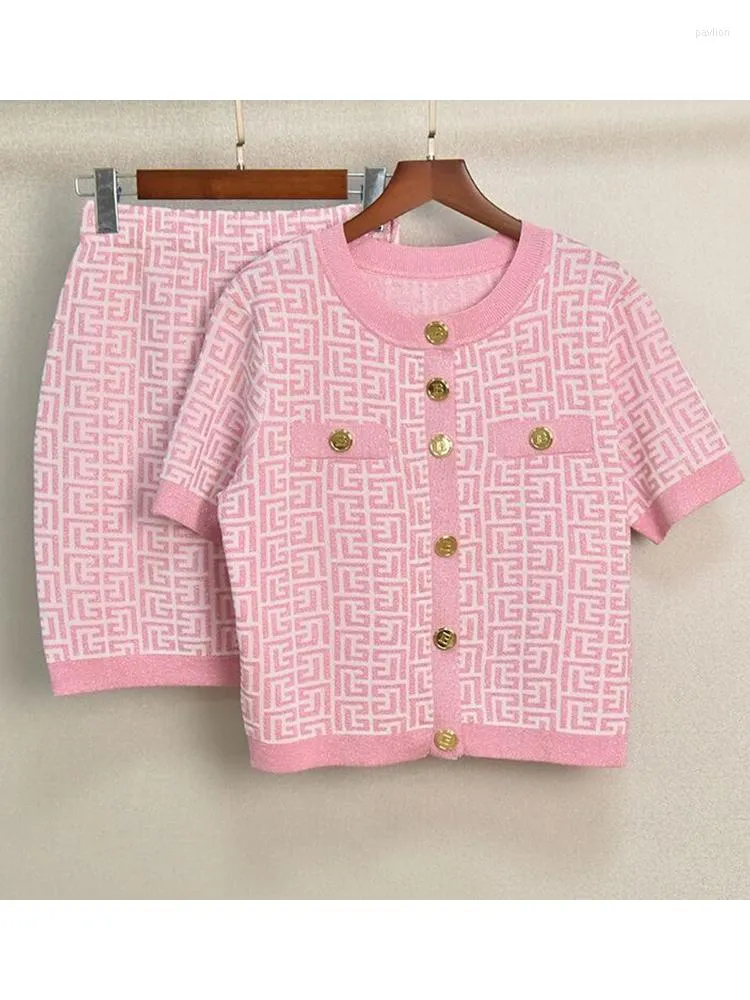 DHgate.com:Womens Short Sleeve Jacquard Top & Knitted Skirt Suit Set ...