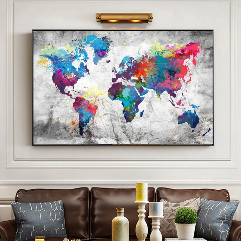 Canvas Painting Modern Colorful World Map Posters And Prints Wall Art ...
