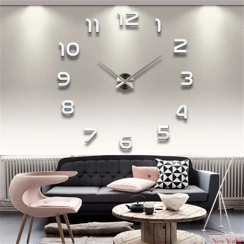 Wall Clocks Large Home Wall Clock 3D DIY Clock Acrylic Mirror Stickers ...