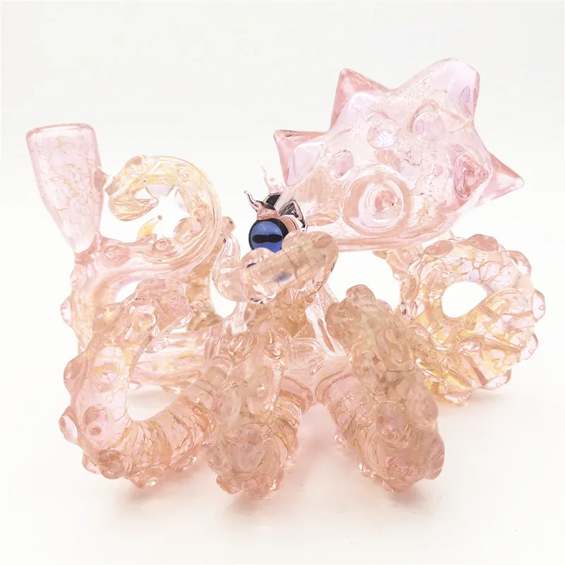 Dropshipping Octopus Pink Glass Bong With 14.4MM Feamle Joint, Silicone ...