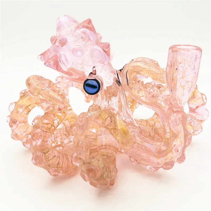 Dropshipping Octopus Pink Glass Bong With 14.4MM Feamle Joint, Silicone ...
