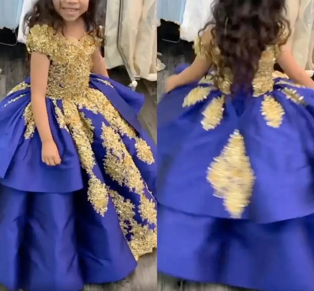 Elegant Blue Lace Crystal Ball Gown For Girls Graduation & Pageants ...