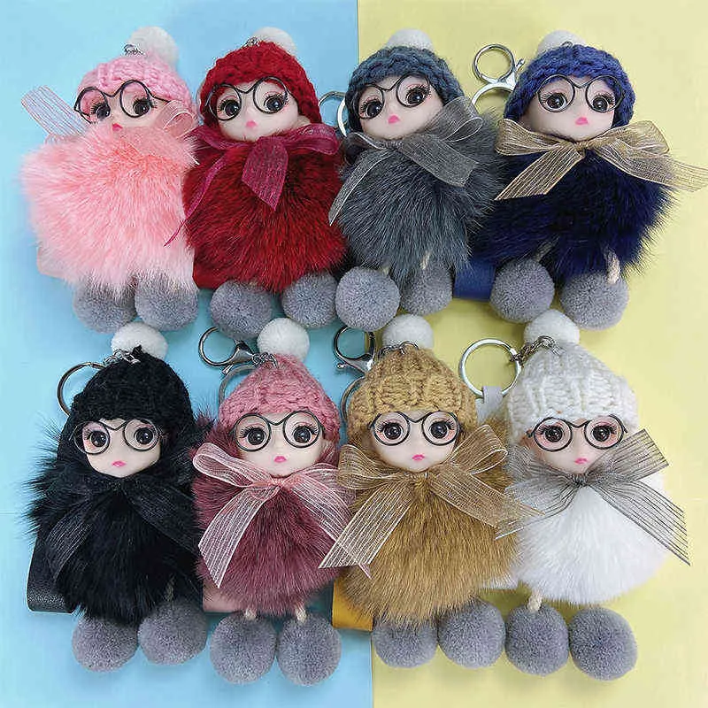 Keychains Pompom Big Eye Baby Plush Doll LED Key Chain Zinc Alloy ...
