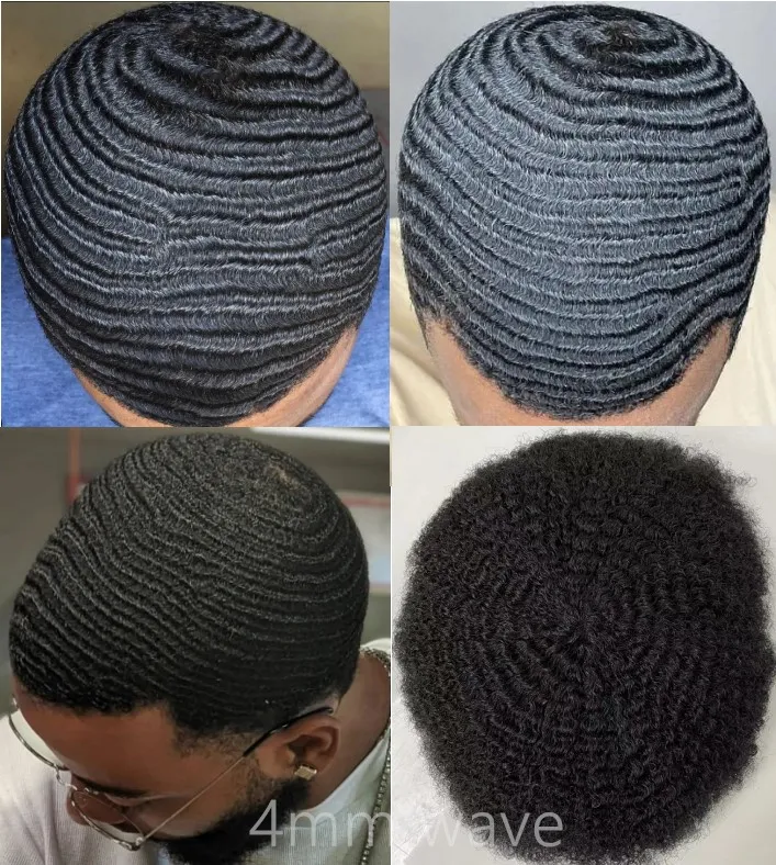 4mm Wave Human Hair Toupee for Black Men - 8x10 Full Lace Afro Kinky ...