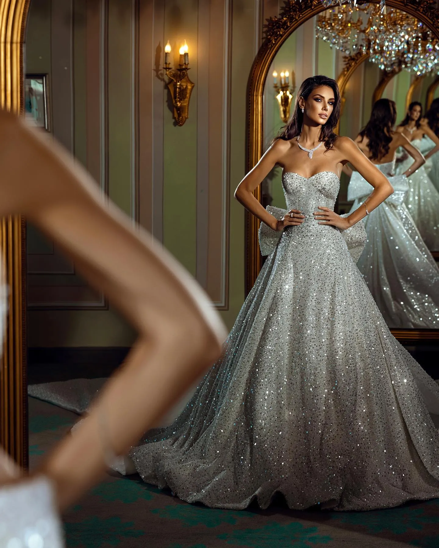 Glamorous Shiny Sequined Line A Wedding Dress With Glamorous Shiny Sequined Line A Wedding Dress With