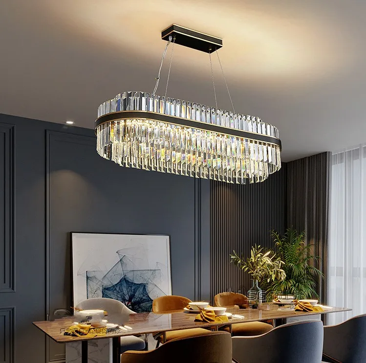 Luxury Modern Black Metal LED Linear Crystal Chandelier With Crystals ...