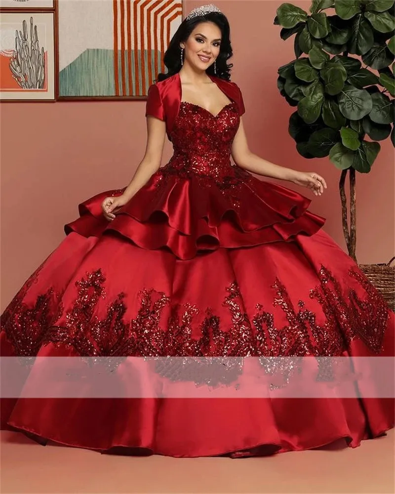 Glitter Sequins Princess Ball Gown Quinceanera Dresses With Jacket ...